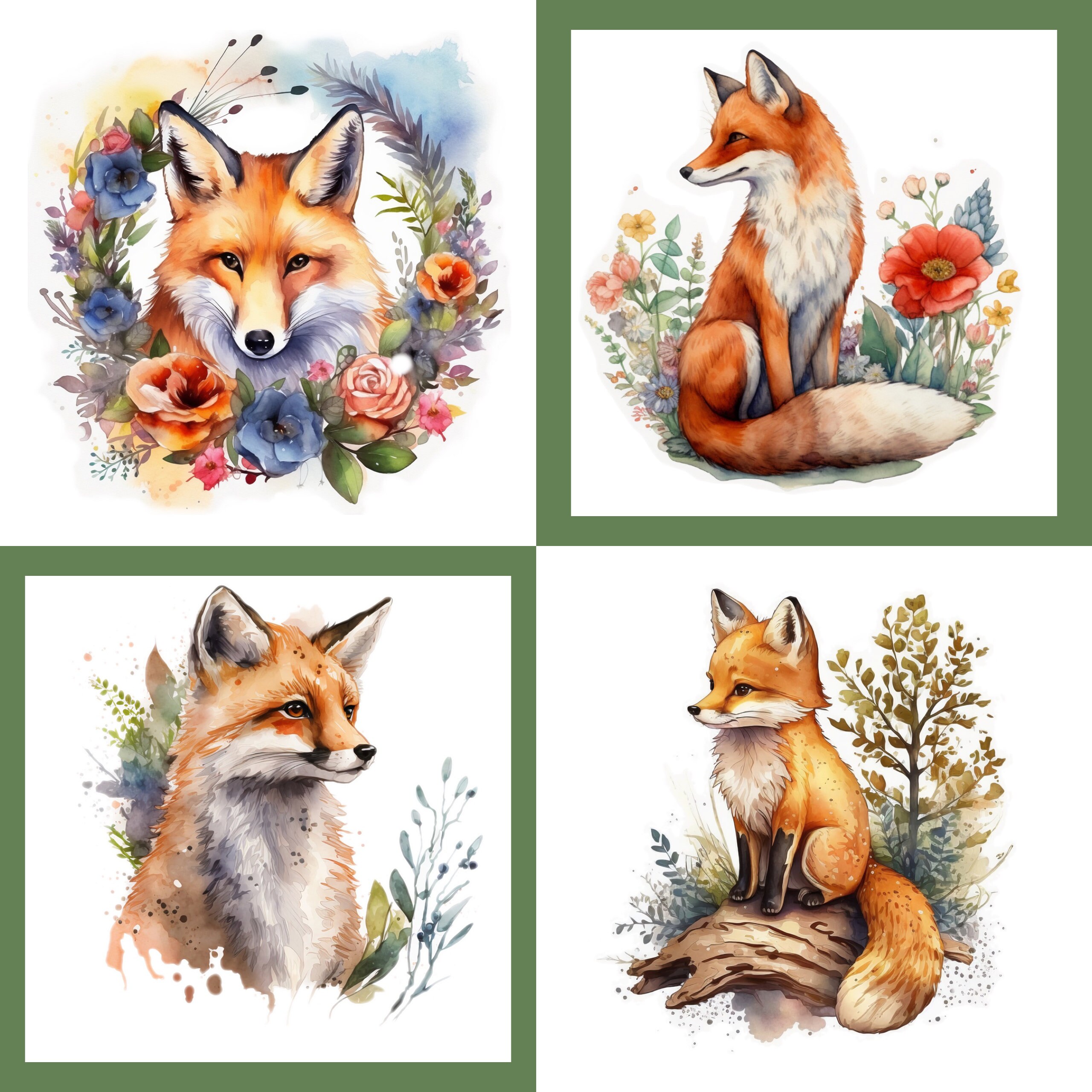 Cute Fox Clipart Bundle Digital Stickers, Art Prints, and More ...