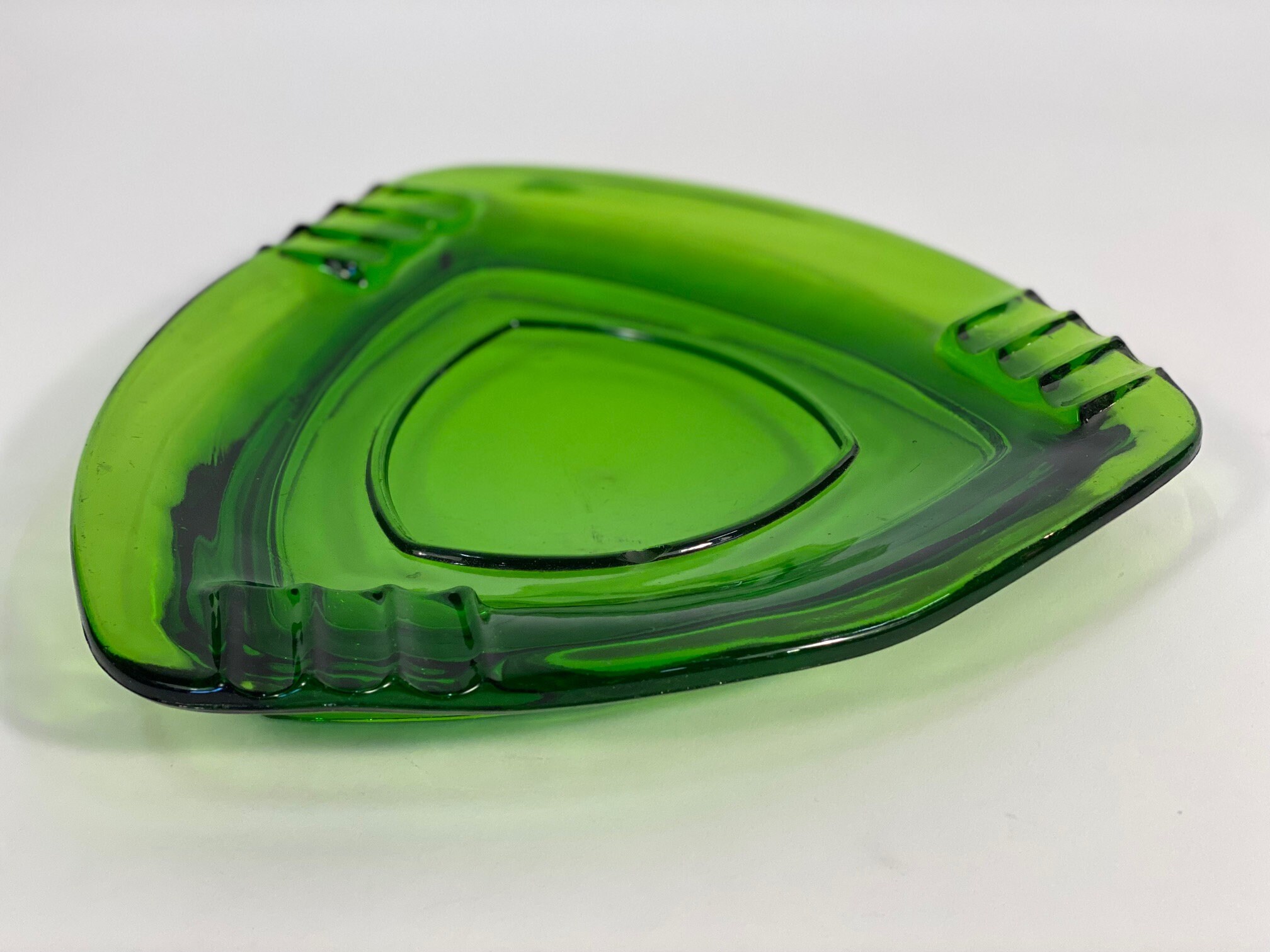 Green Mid Century Modern Triangular Glass Ashtray - Etsy