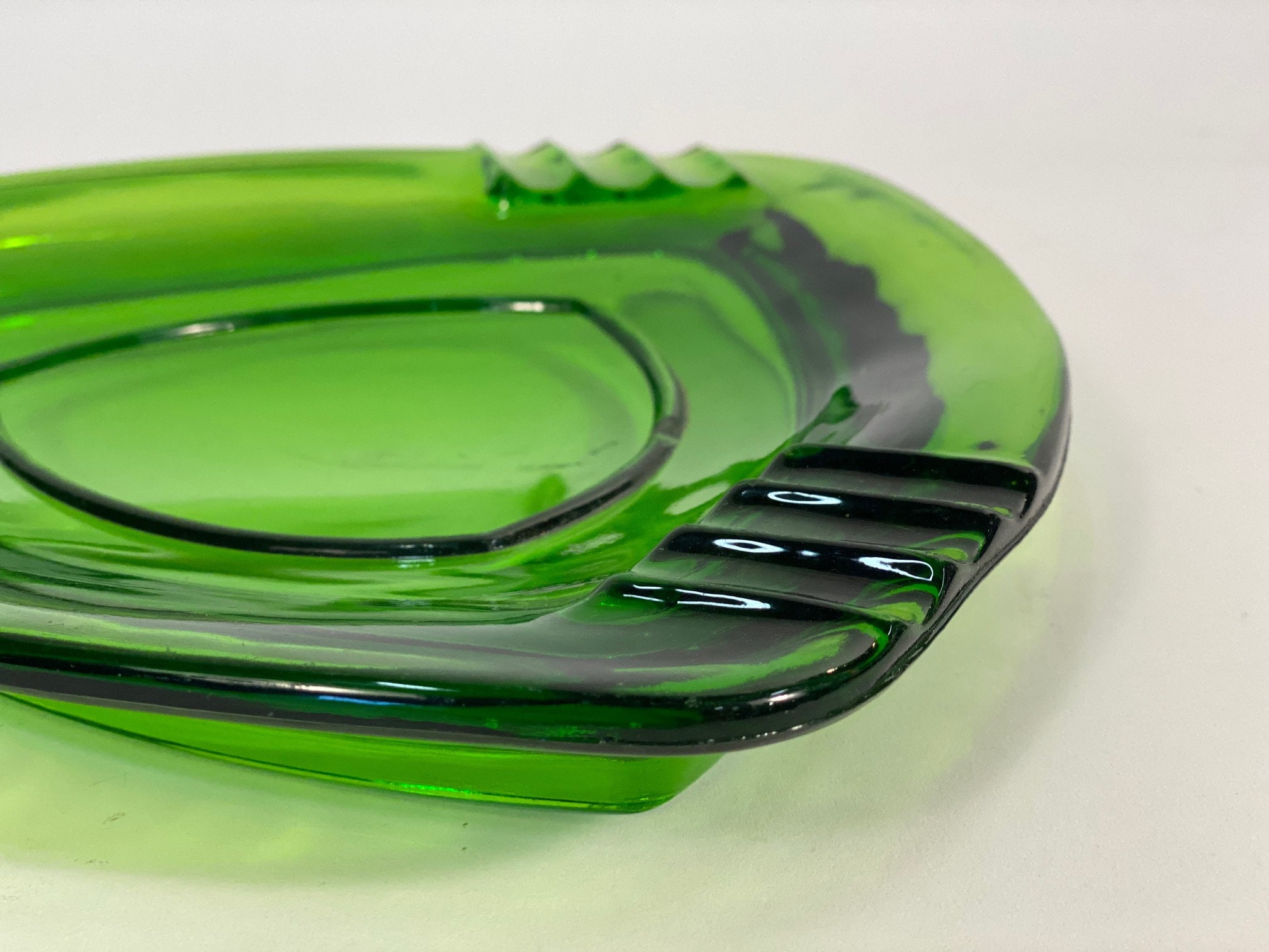 Green Mid Century Modern Triangular Glass Ashtray - Etsy