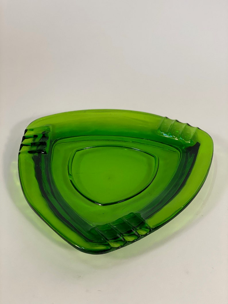 Green Mid Century Modern Triangular Glass Ashtray - Etsy
