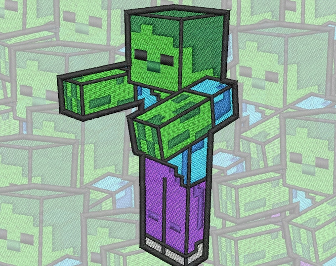 Zombie Minecraft Embroidery Design digital File - Etsy