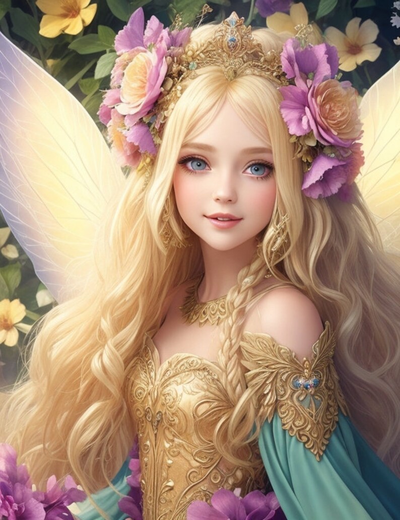 Garden Fairy & Fairy Princess Coloring Page for Adults Cute Grayscale ...