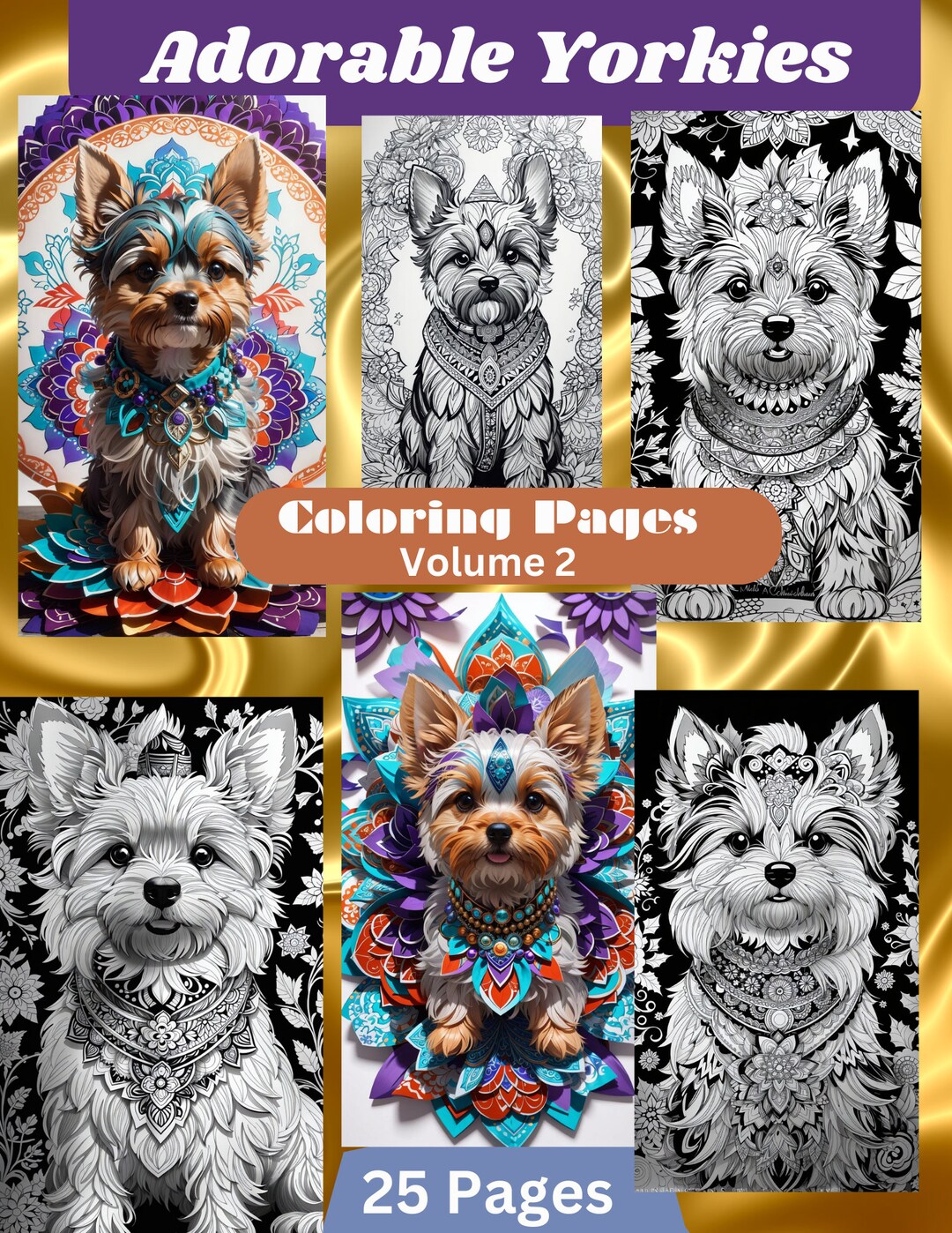 Cute Dogs Coloring Book, Adults Kids Instant Download -grayscale ...
