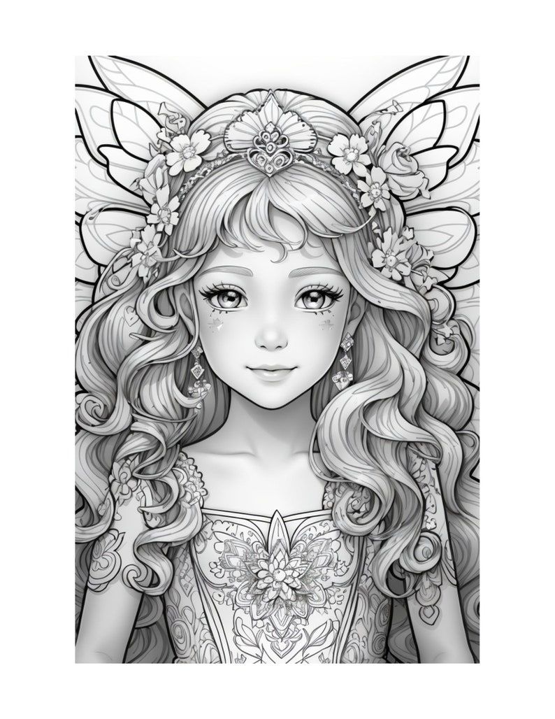 Fairy Dress and Jewels Coloring Page for Adults Cute Grayscale Cute ...