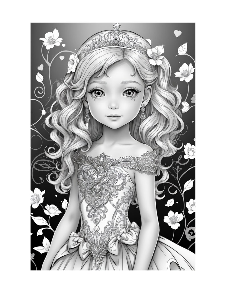 Fairy Dress and Jewels Coloring Page for Adults Cute Grayscale Cute ...