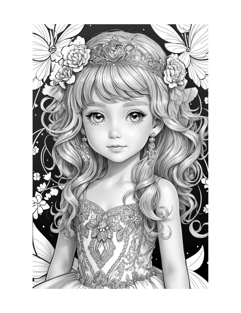 Fairy Dress and Jewels Coloring Page for Adults Cute Grayscale Cute ...