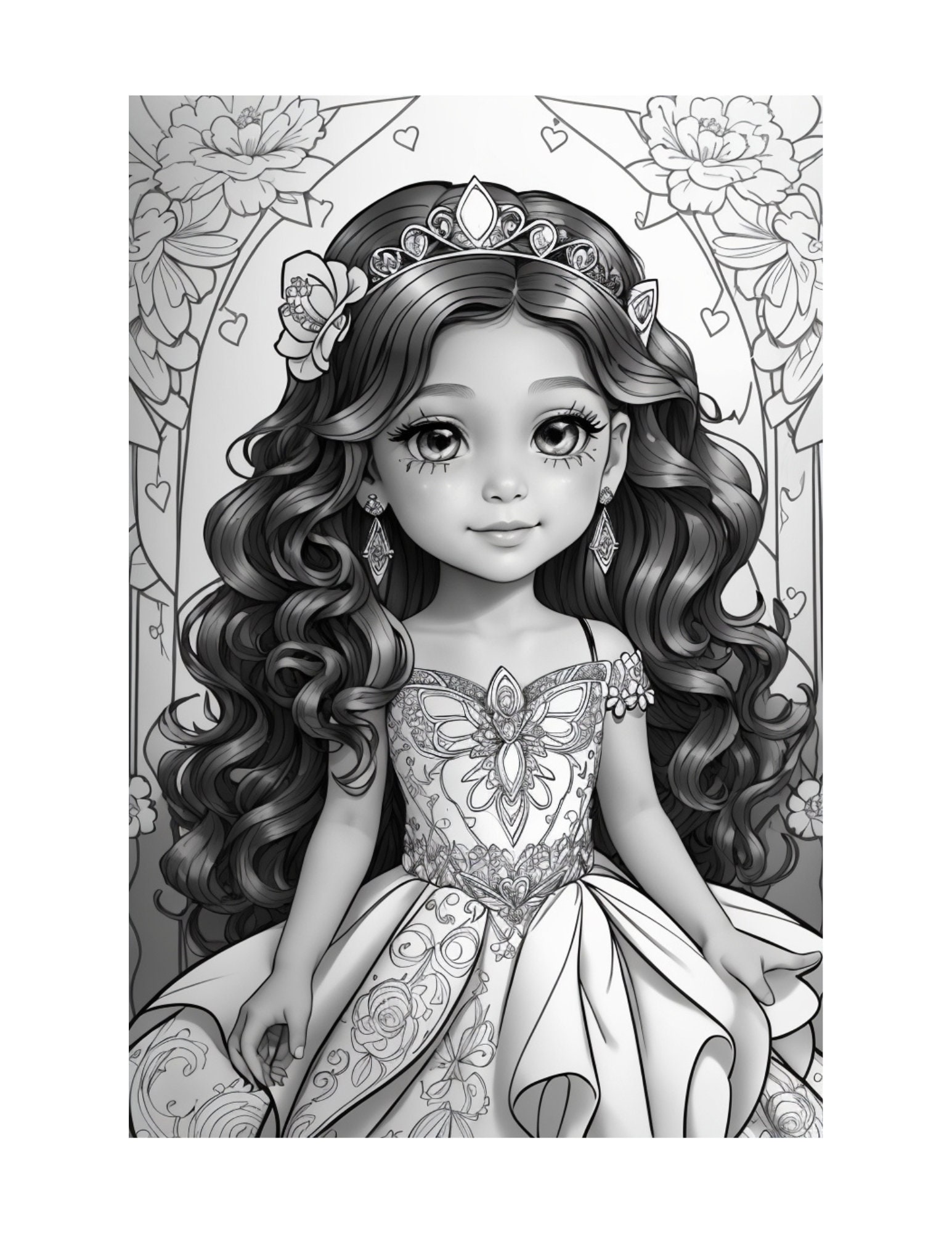 Fairy Dress and Jewels Coloring Page for Adults Cute Grayscale Cute ...
