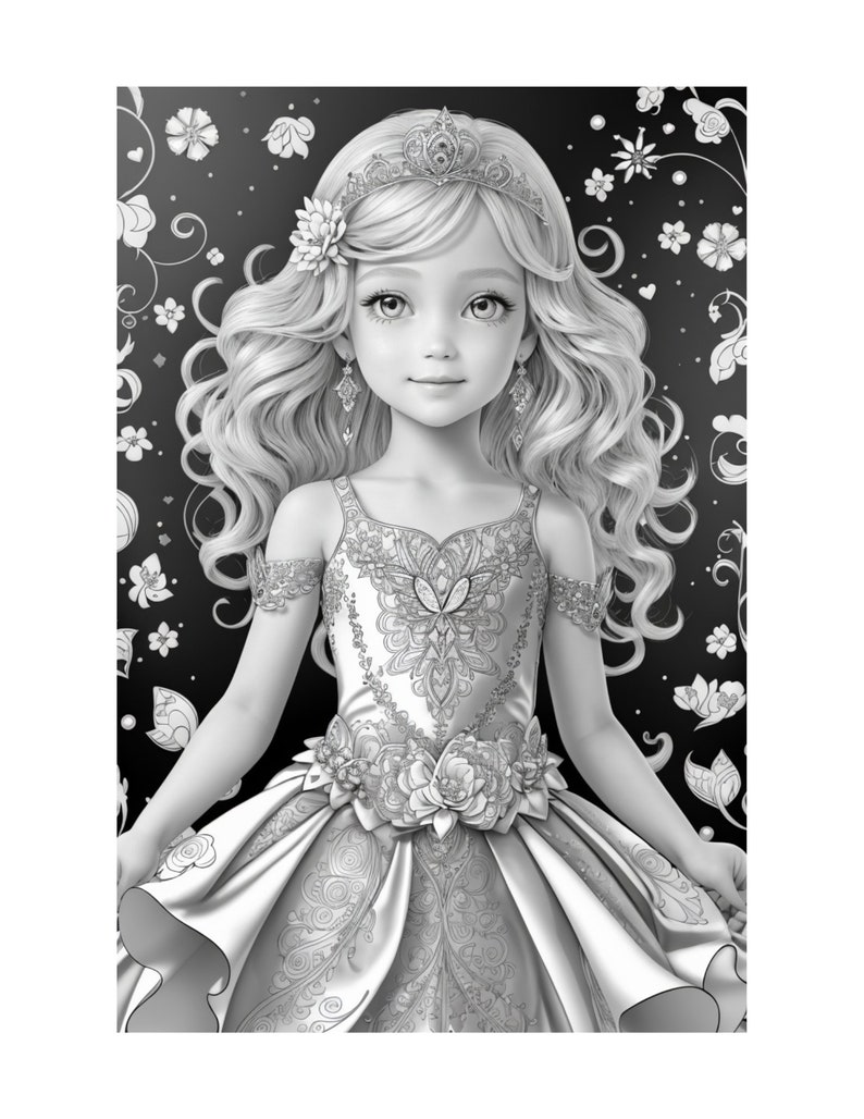 Fairy Dress and Jewels Coloring Page for Adults Cute Grayscale Cute ...