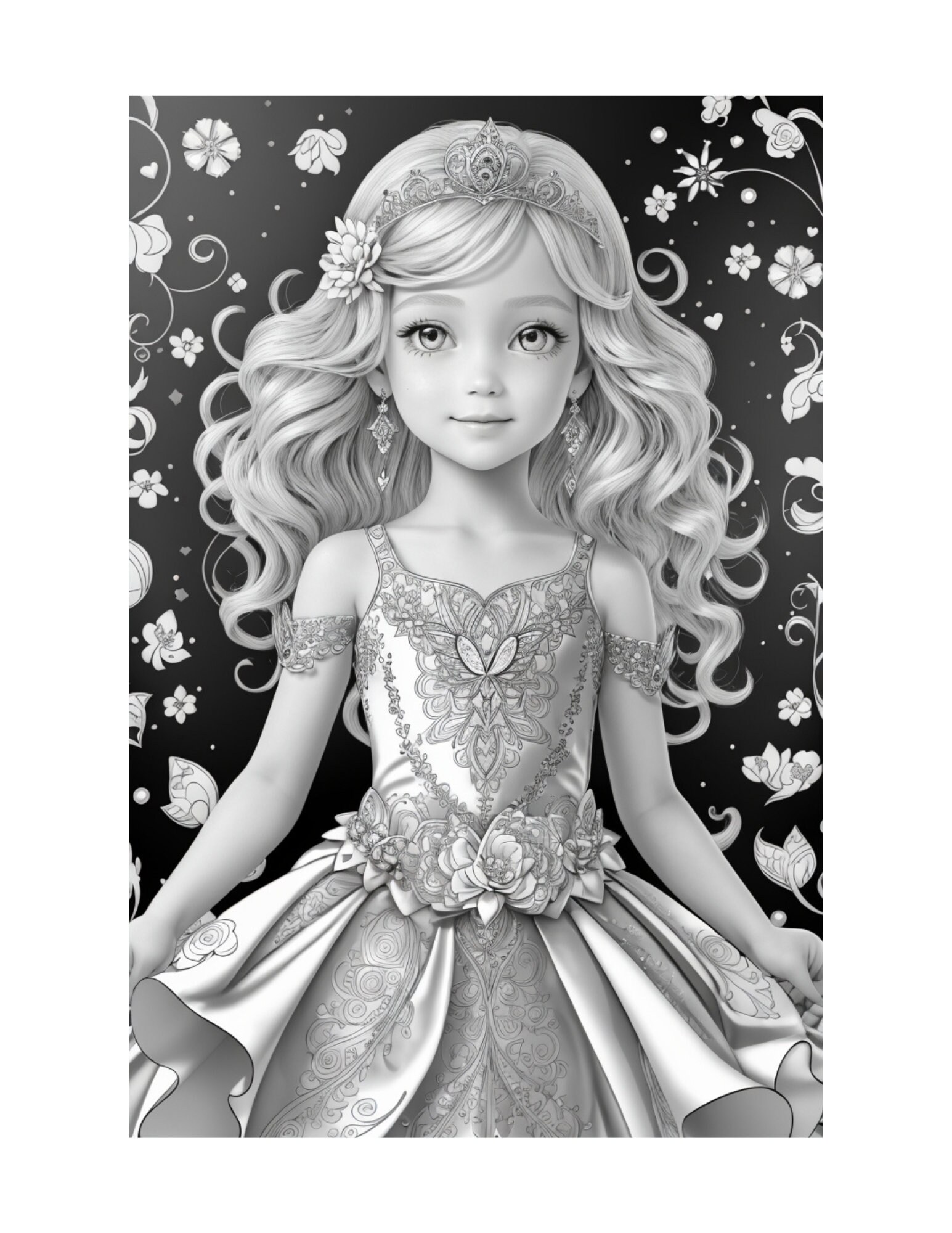Fairy Dress and Jewels Coloring Page for Adults Cute Grayscale Cute ...