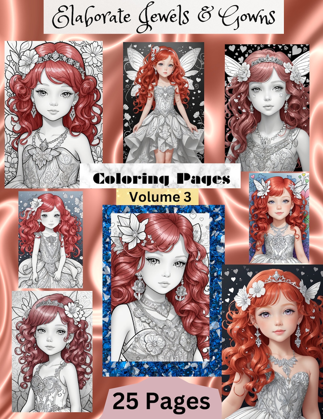 Fairy Dress and Jewels Coloring Page for Adults Cute Grayscale Cute ...