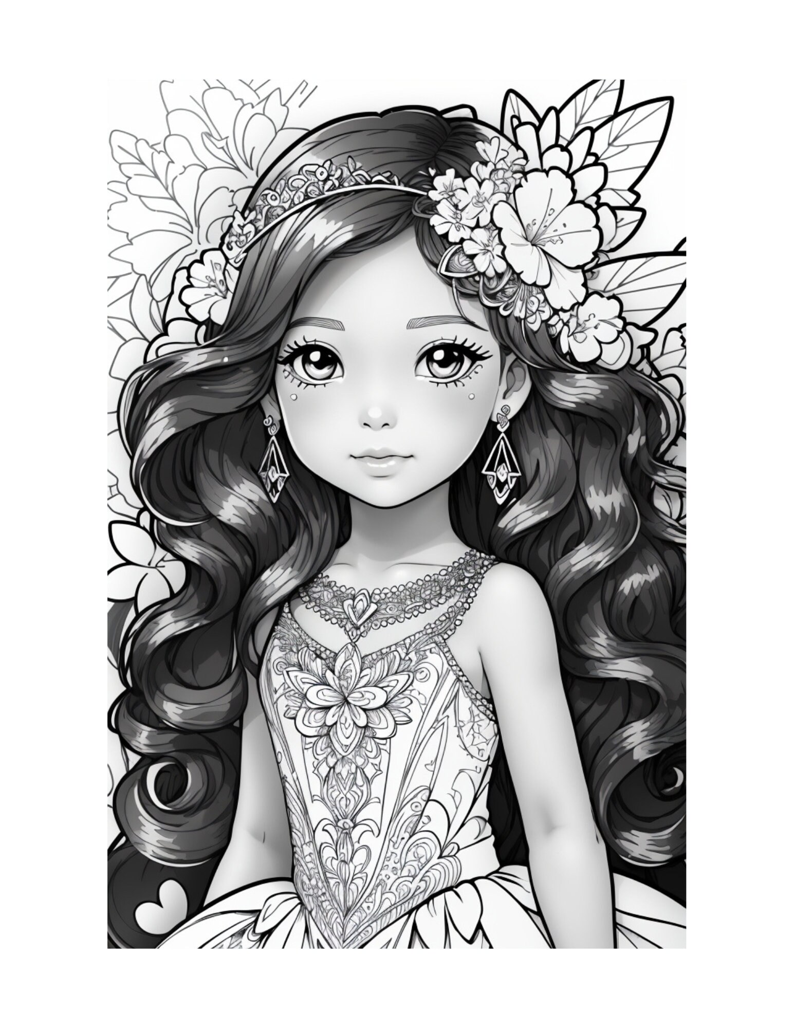 Fairy Dress and Jewels Coloring Page for Adults Cute Grayscale Cute ...