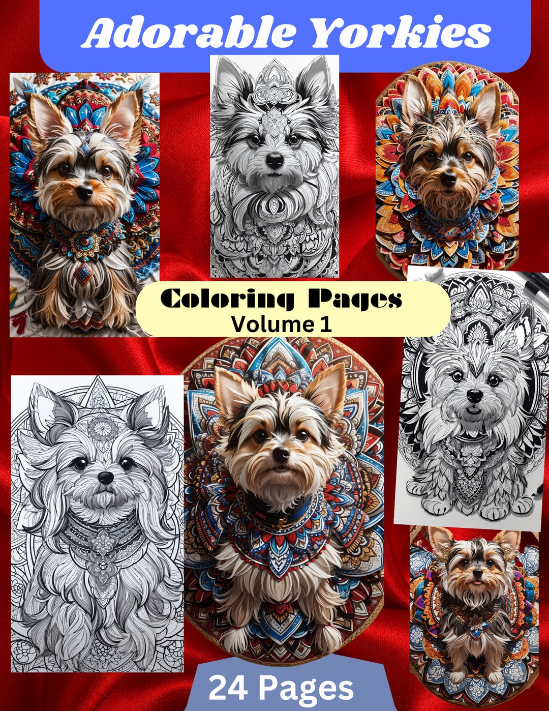 Cute Dogs Coloring Book, Adults Kids Instant Download -grayscale ...