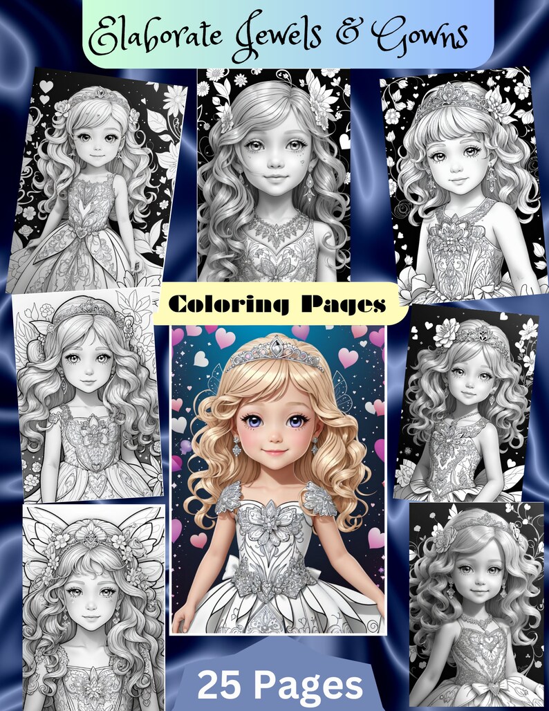 Fairy Dress and Jewels Coloring Page for Adults Cute Grayscale Cute ...