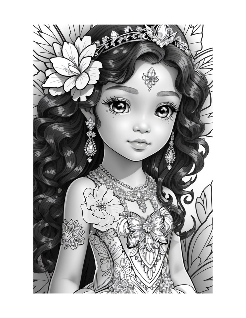 Fairy Dress and Jewels Coloring Page for Adults Cute Grayscale Cute ...