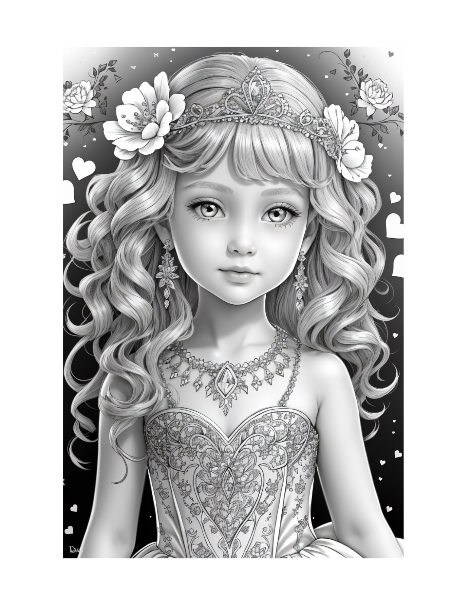 Fairy Dress and Jewels Coloring Page for Adults Cute Grayscale Cute ...