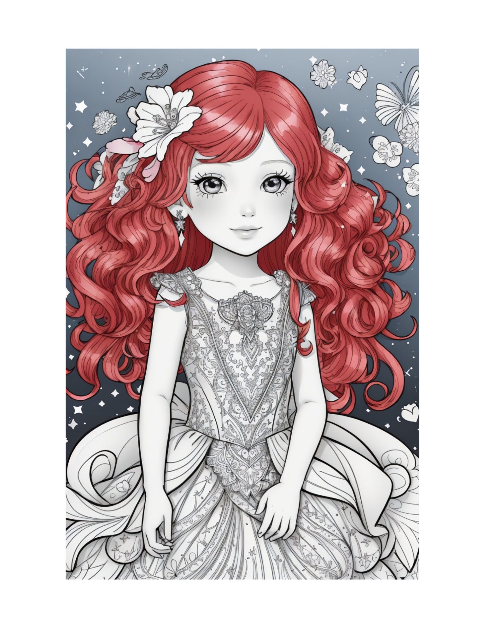 Fairy Dress and Jewels Coloring Page for Adults Cute Grayscale Cute ...