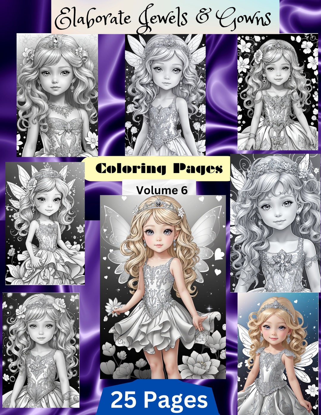 Fairy Dress and Jewels Coloring Page for Adults Cute Grayscale Cute ...