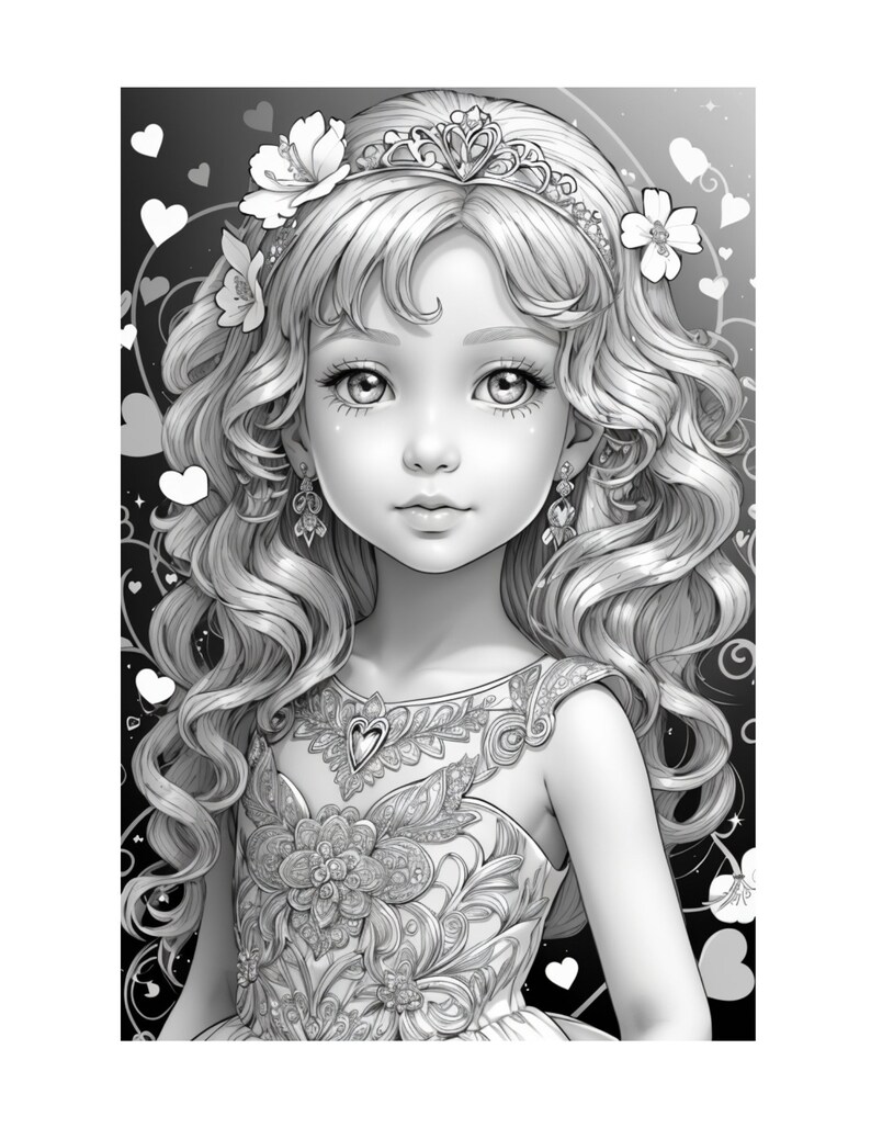 Fairy Dress and Jewels Coloring Page for Adults Cute Grayscale Cute ...