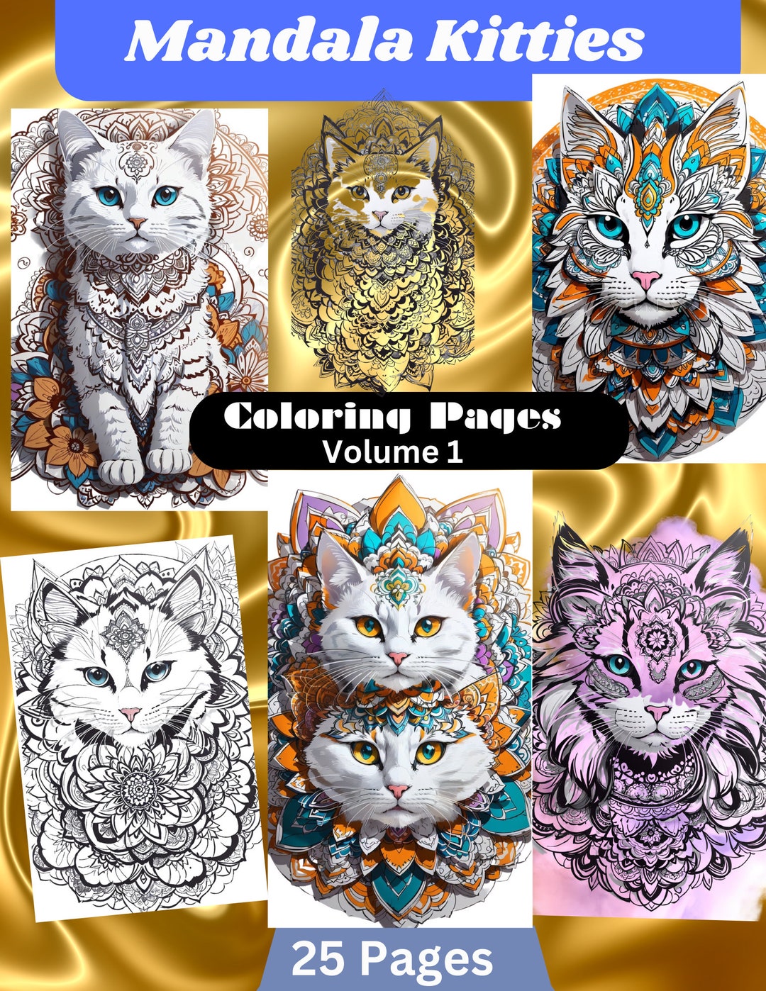 Cute Cats Coloring Book, Adults Kids Instant Download -grayscale ...