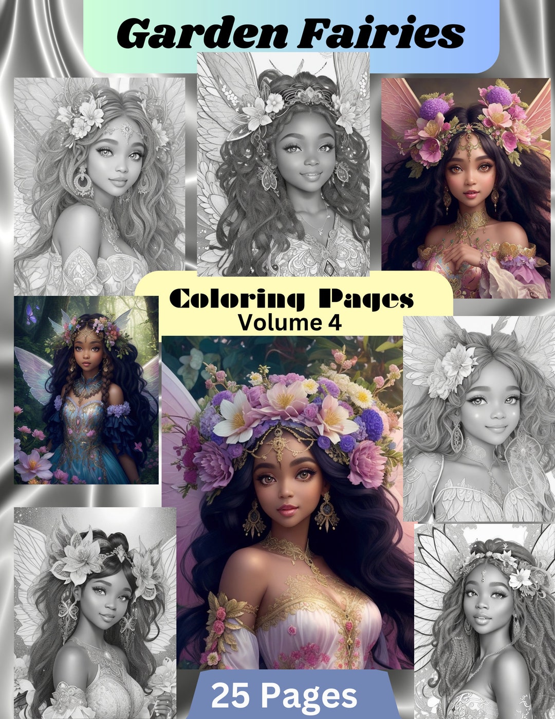 Multi-racial Garden Fairies Coloring Pages, Download PDF, Fairy ...