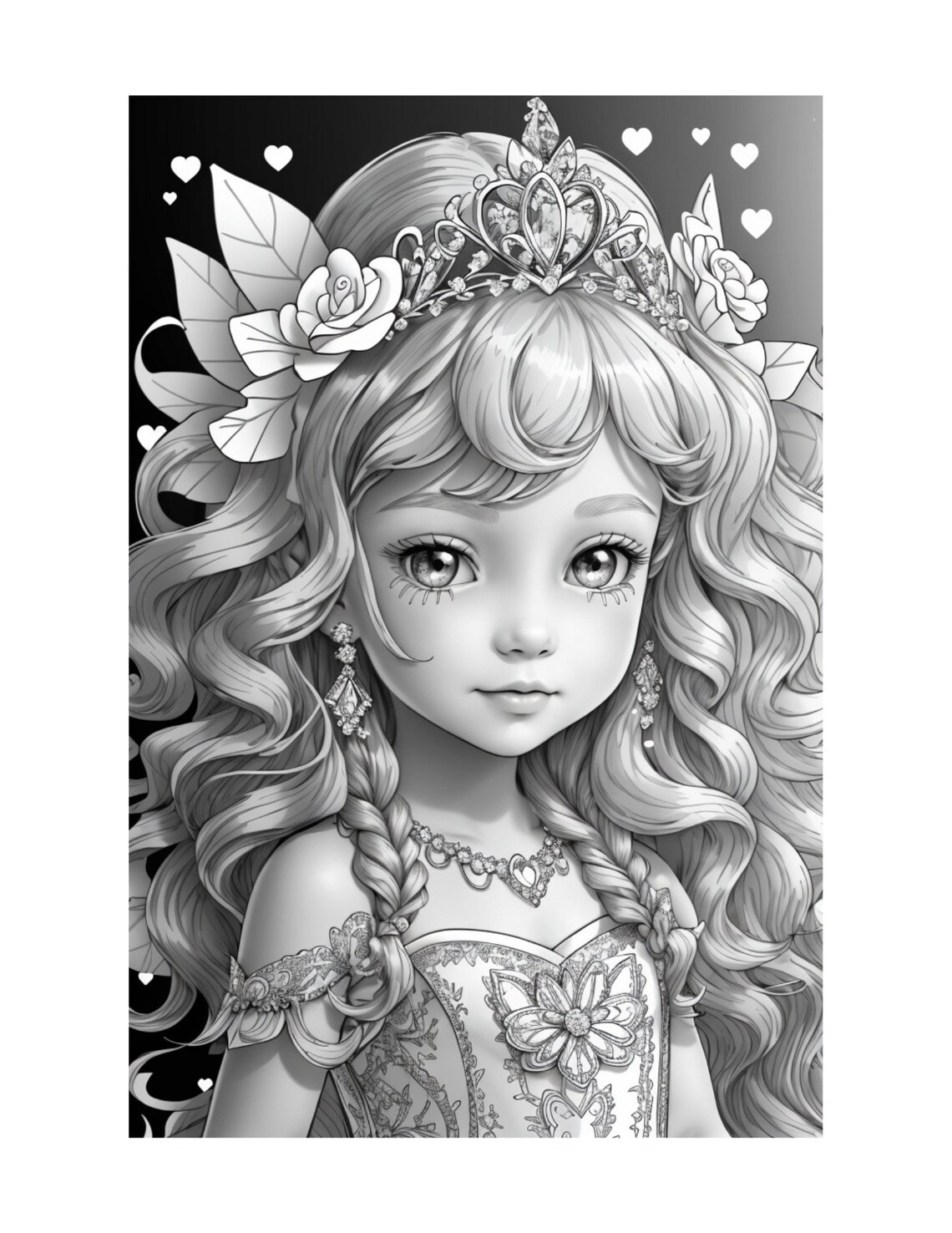Fairy Dress and Jewels Coloring Page for Adults Cute Grayscale Cute ...
