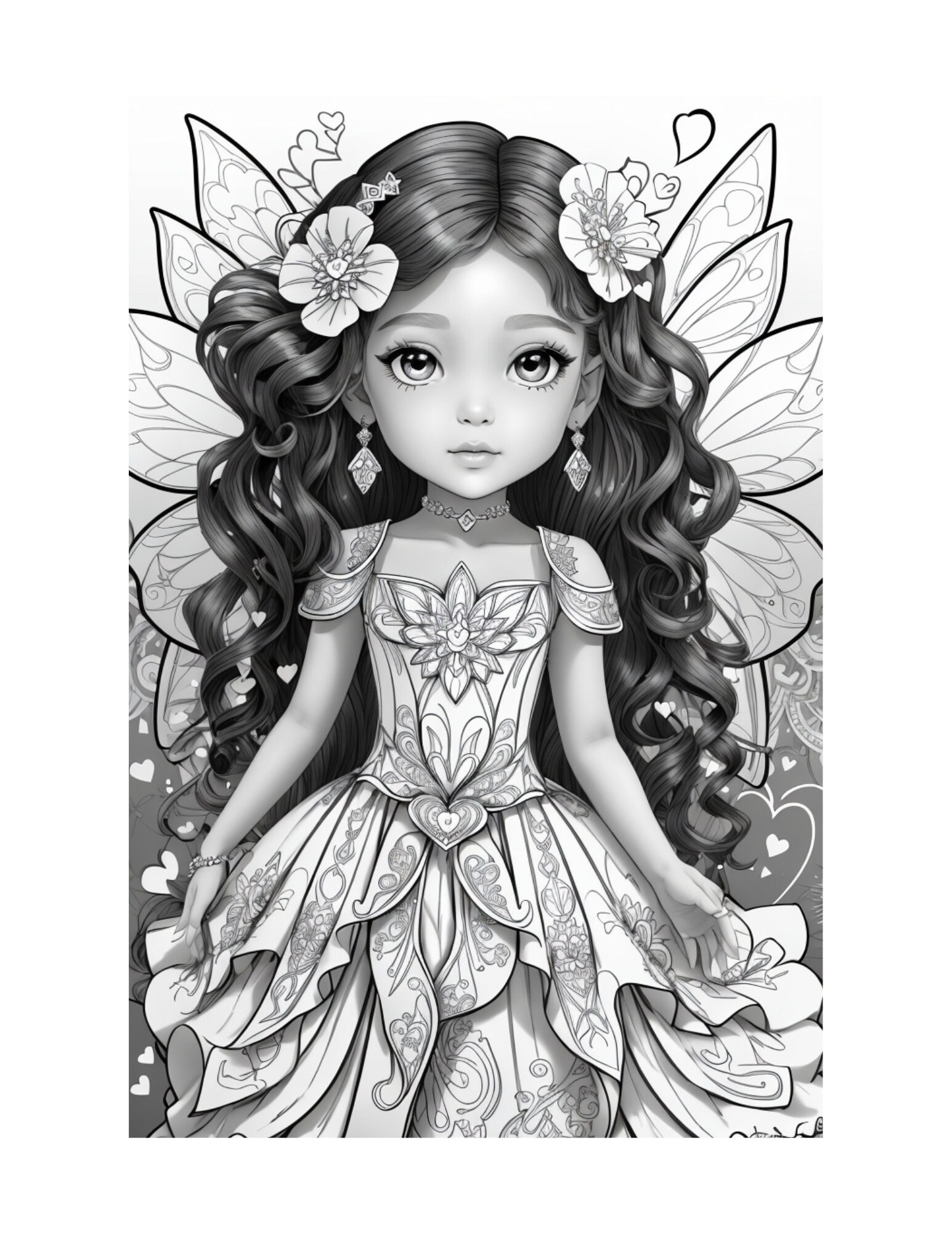 Fairy Dress and Jewels Coloring Page for Adults Cute Grayscale Cute ...