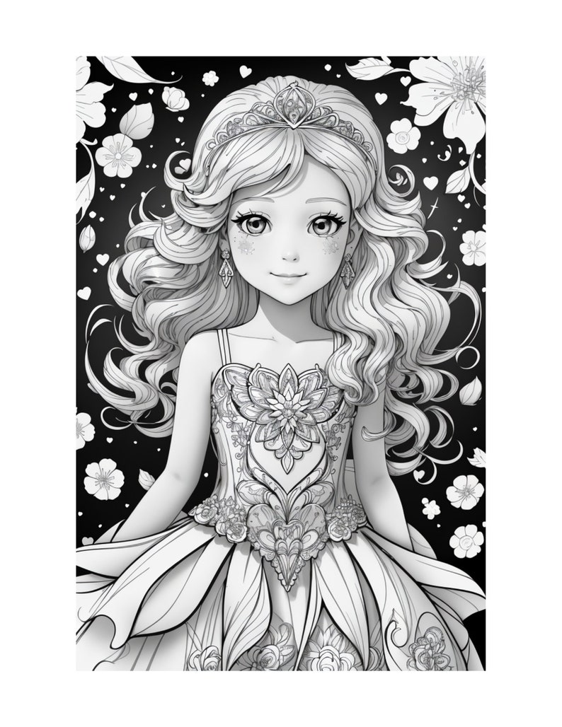 Fairy Dress and Jewels Coloring Page for Adults Cute Grayscale Cute ...