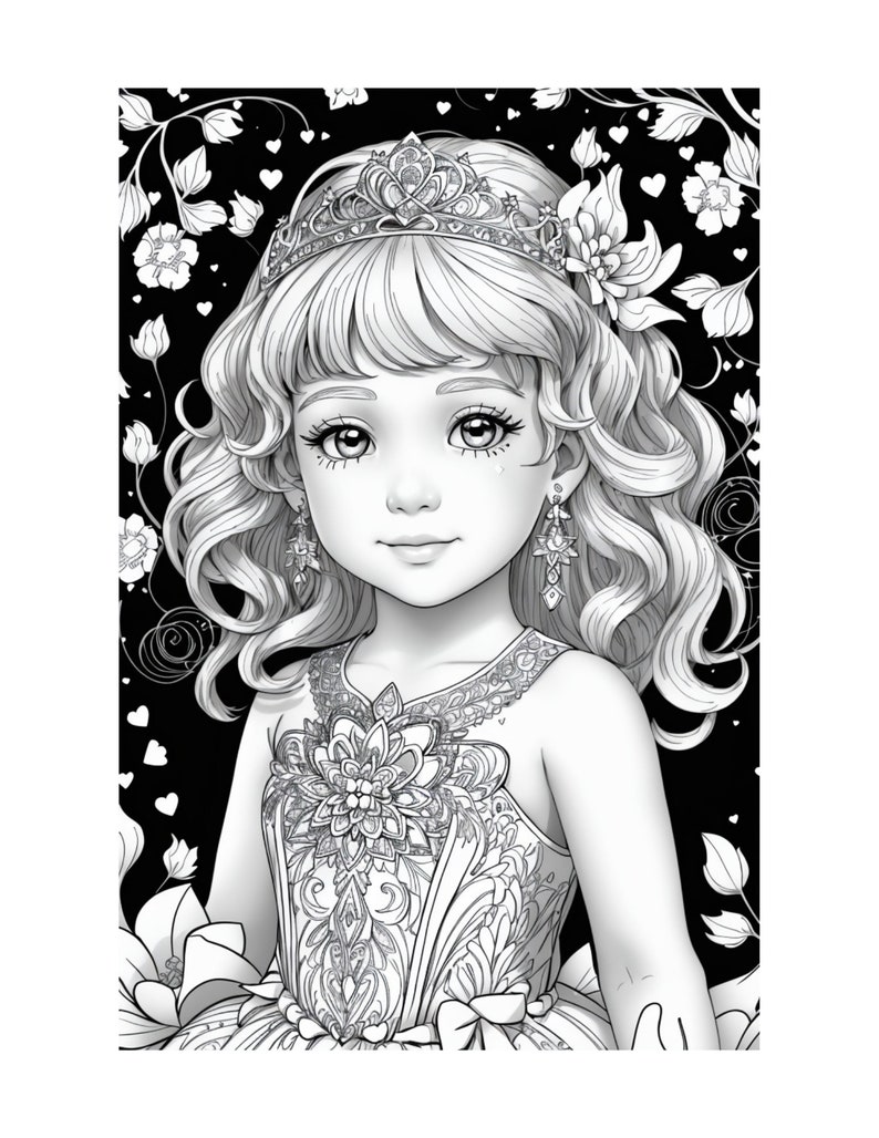 Fairy Dress and Jewels Coloring Page for Adults Cute Grayscale Cute ...