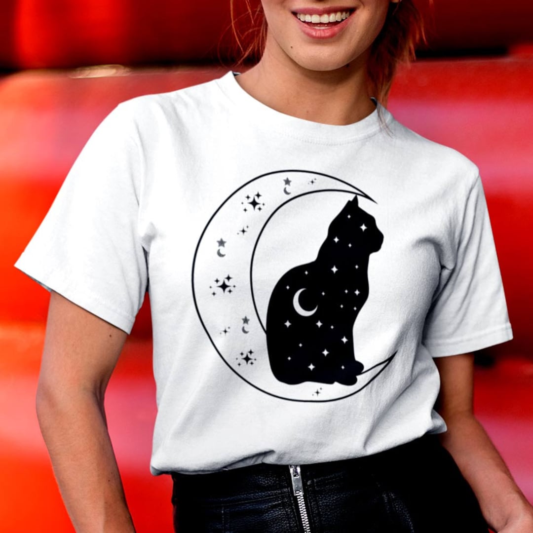 Cat & Moon Women's Tee Lunar Kitty T-shirt Cat Lover Shirt Women Top ...