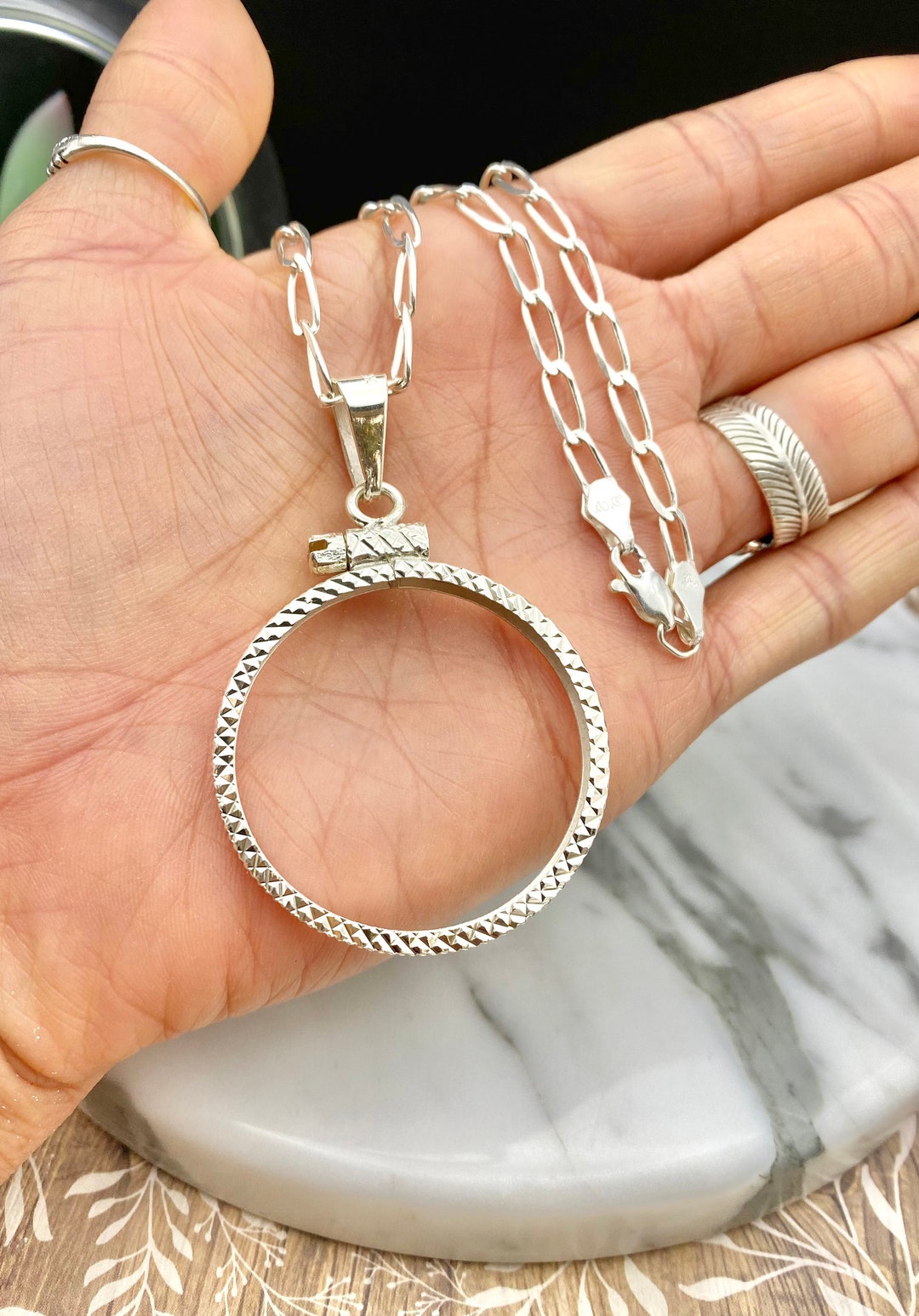 Silver 925 Ring for Ounce, Coin Holder, Pendant Bezel for Ounces, Aro ...