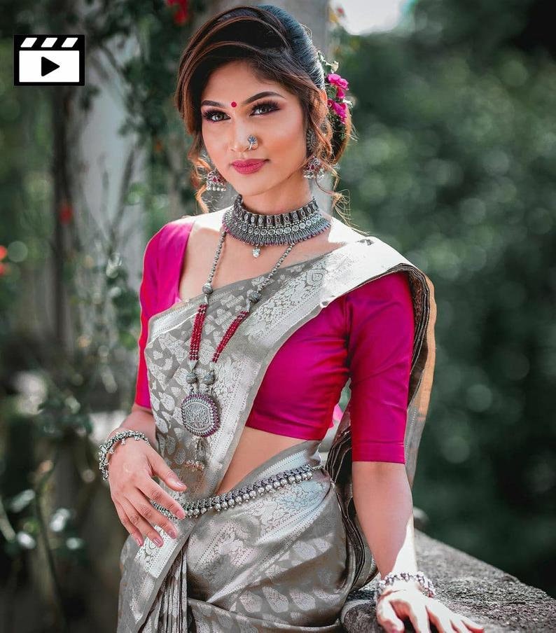 Bollywood Silver soft Silk saree is adorned with small | Etsy