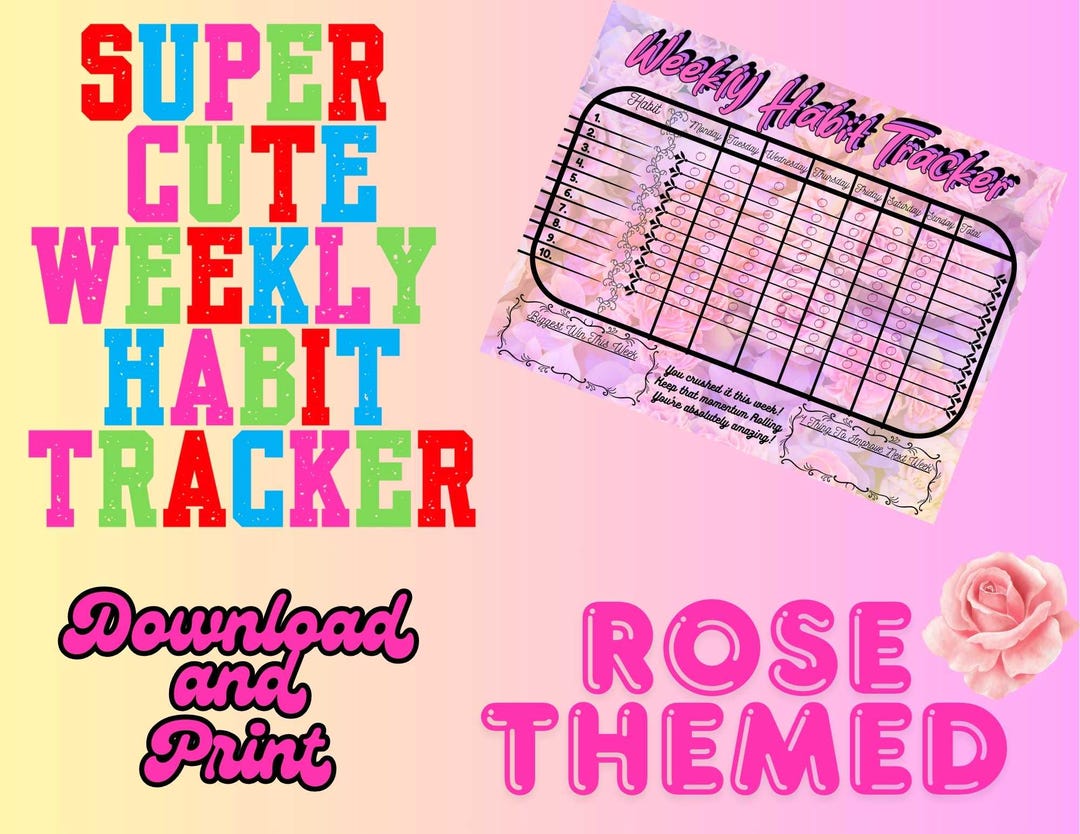 Super Cute Weekly Habit Tracker (roses Themed) - Etsy