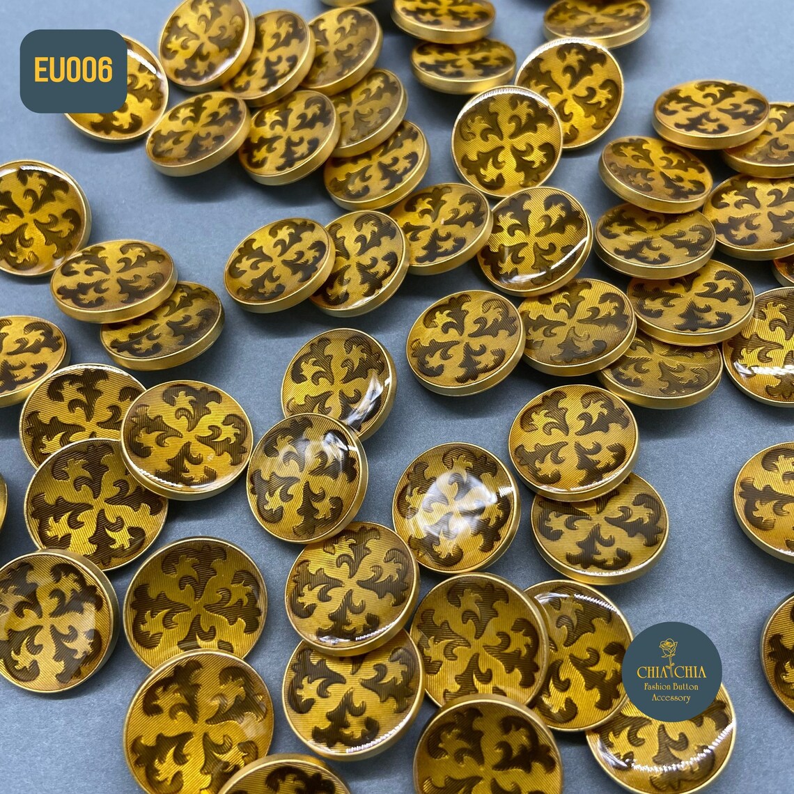 EU006 Luxury Gold Buttons With Carved Pattern Epoxy - Etsy