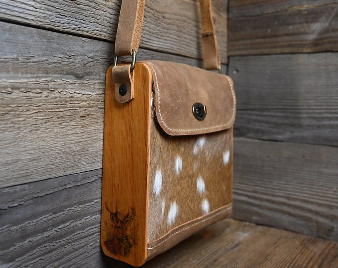 Axis Deer Hide Purse. Real Brown Leather. Wood and Leather Purse ...