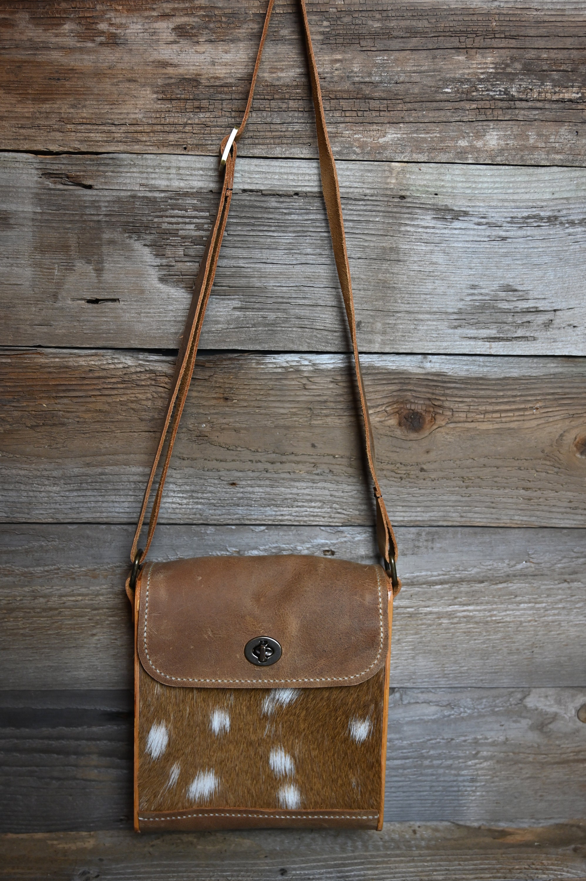 Axis Deer Hide Purse. Real Brown Leather. Wood and Leather Purse ...