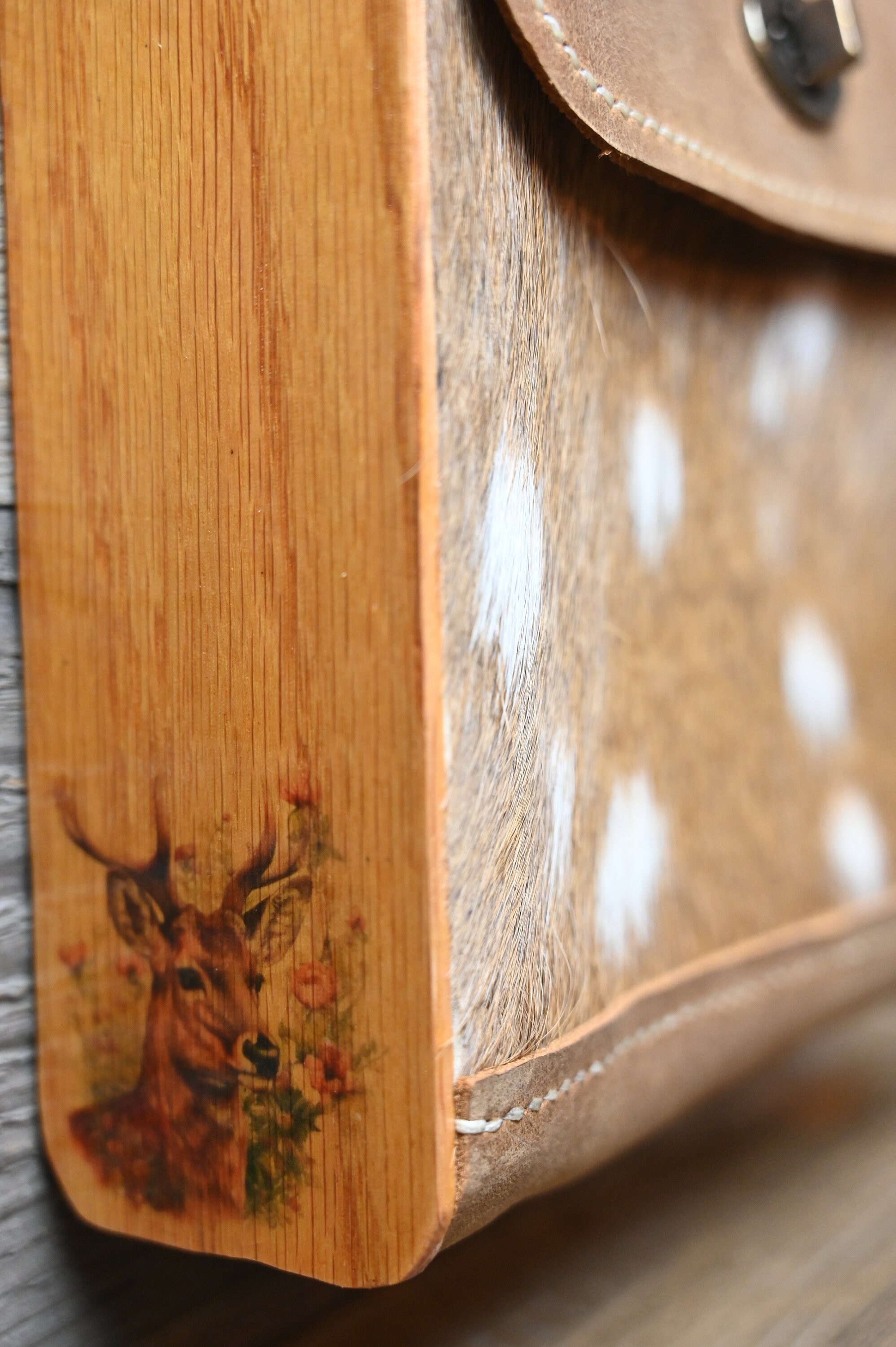 Axis Deer Hide Purse. Real Brown Leather. Wood and Leather Purse ...