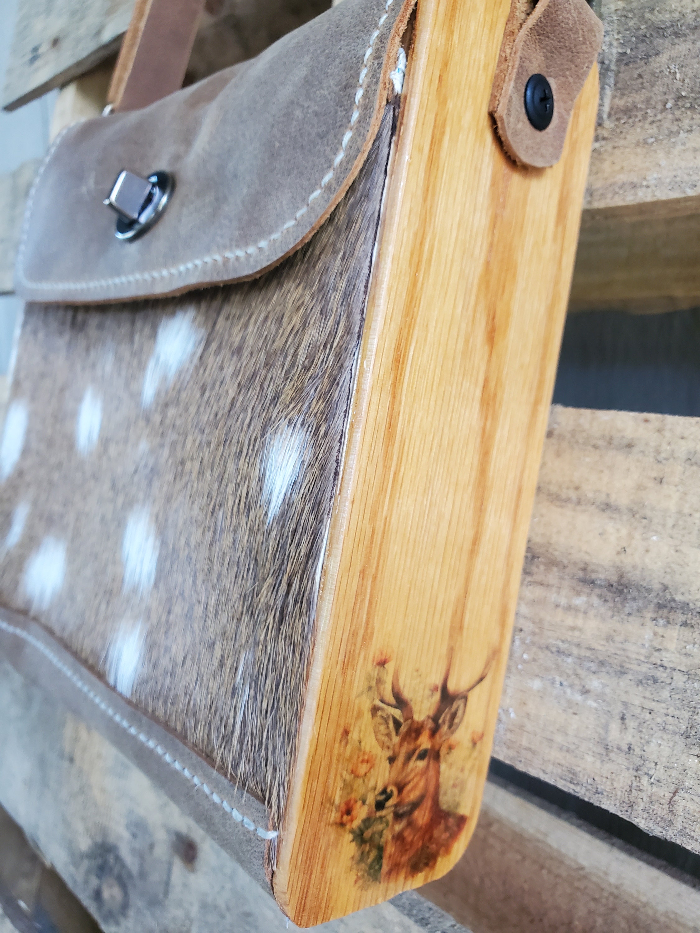 Axis Deer Hide Purse. Real Brown Leather. Wood and Leather Purse ...