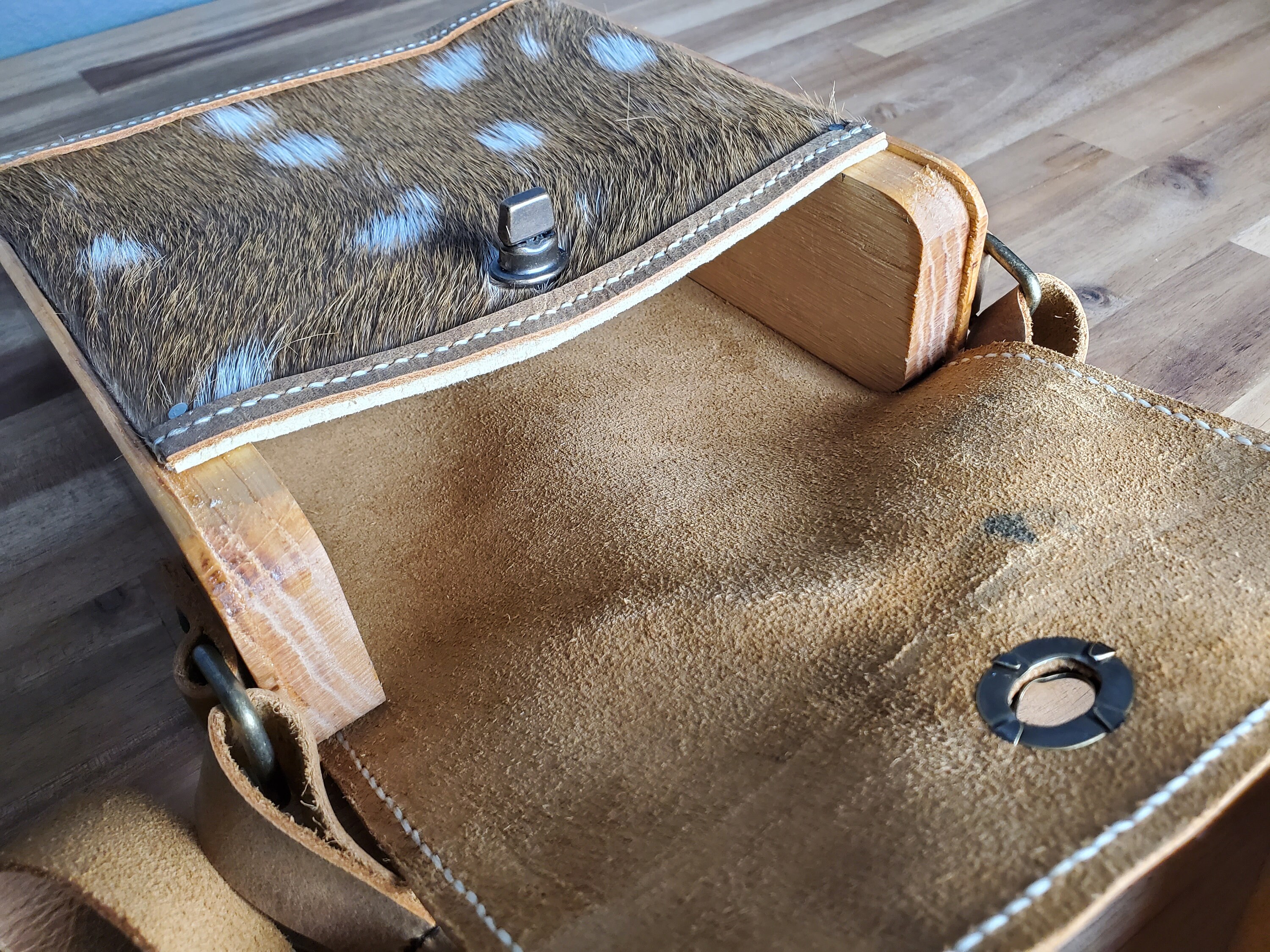 Axis Deer Hide Purse. Real Brown Leather. Wood and Leather Purse ...