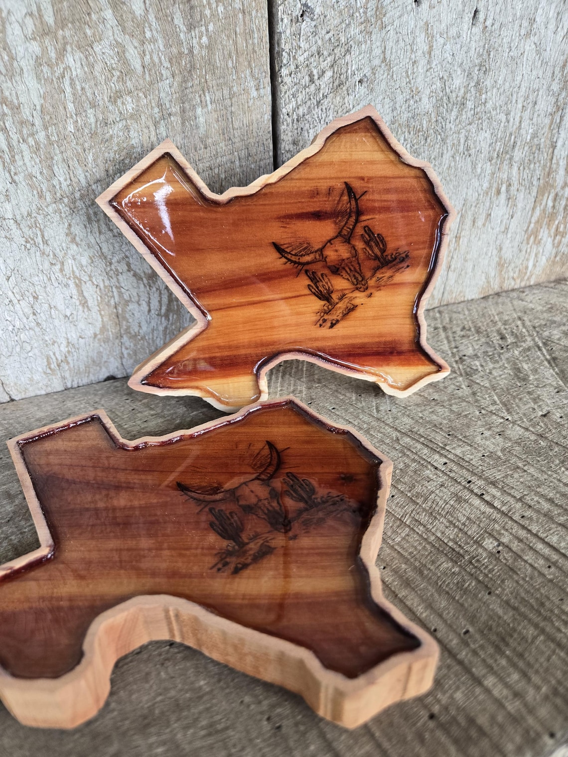 Engraved Cowskull Texas Coasters: Farmhouse Wooden Decor, Set of 2 ...