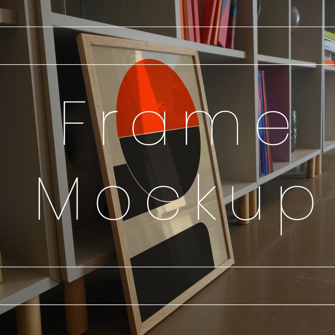 Indoor Mockup, Solid Oak Frame 30x40 Cm, Leaning on Bookcase, Natural ...