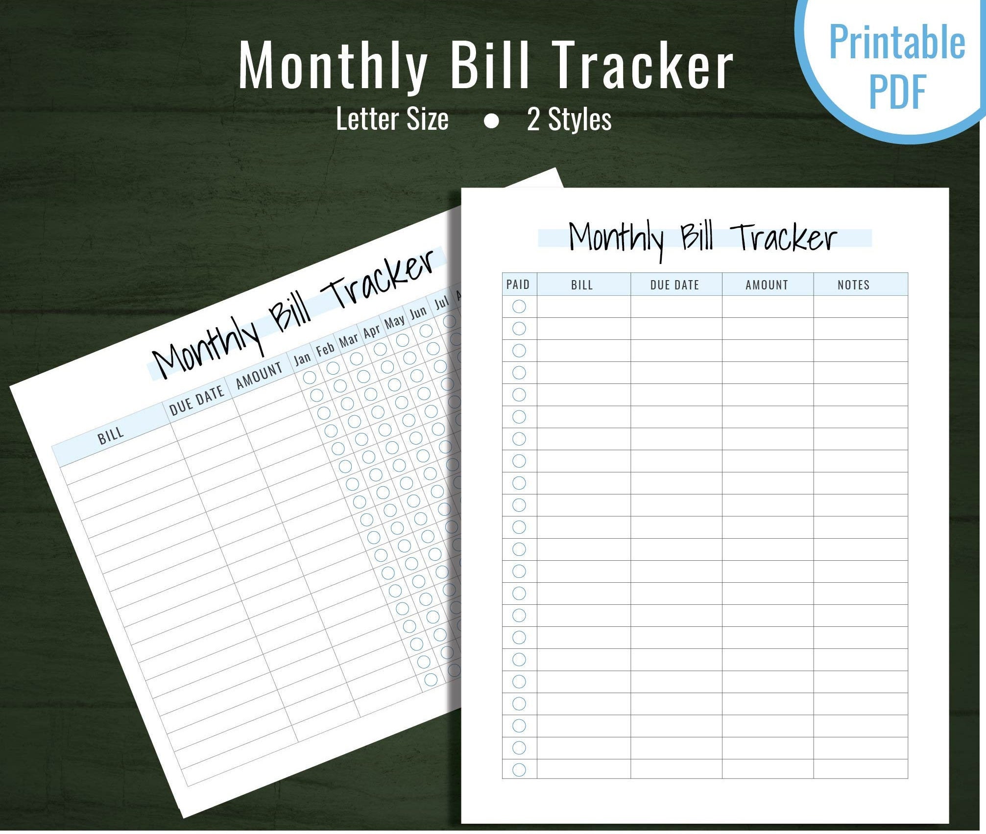 Monthly Bill Tracker, Monthly Payment Tracker, Printable Bill Tracker ...
