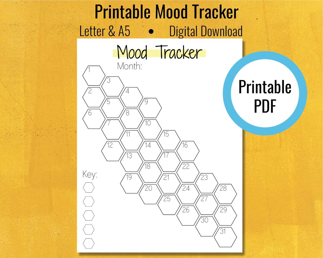 Mood Tracker Printable, Daily Tracker, Letter, A5 - Etsy