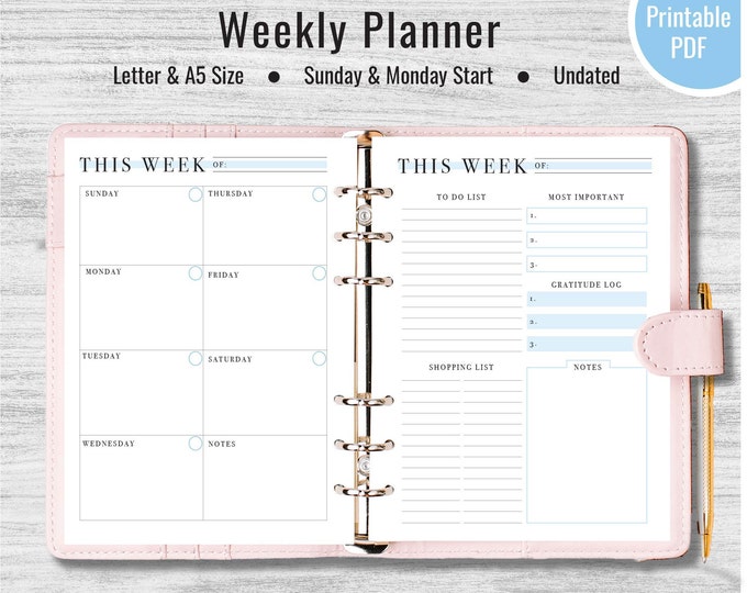 Weekly Planner Printable Undated Weekly Planner Printable - Etsy