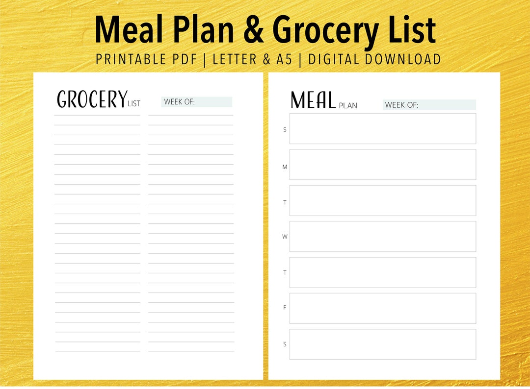Meal Plan and Grocery List, Printable Planner - Etsy