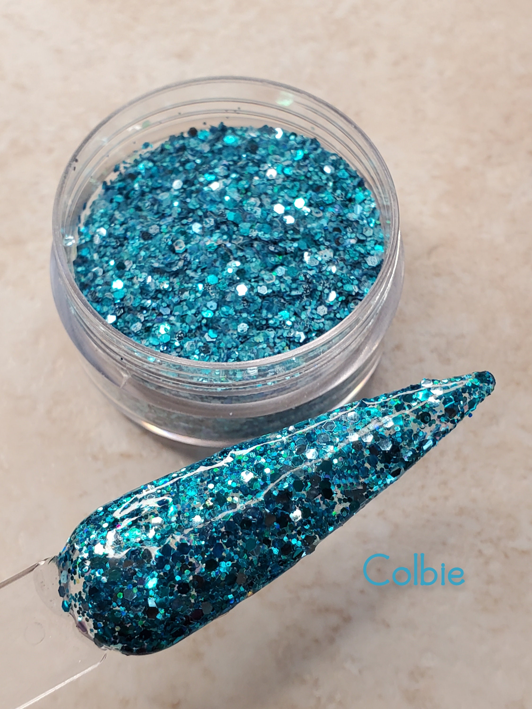 Colbie Blue and Aqua Nail Dip Powder Glitter Dip Powder Dip | Etsy