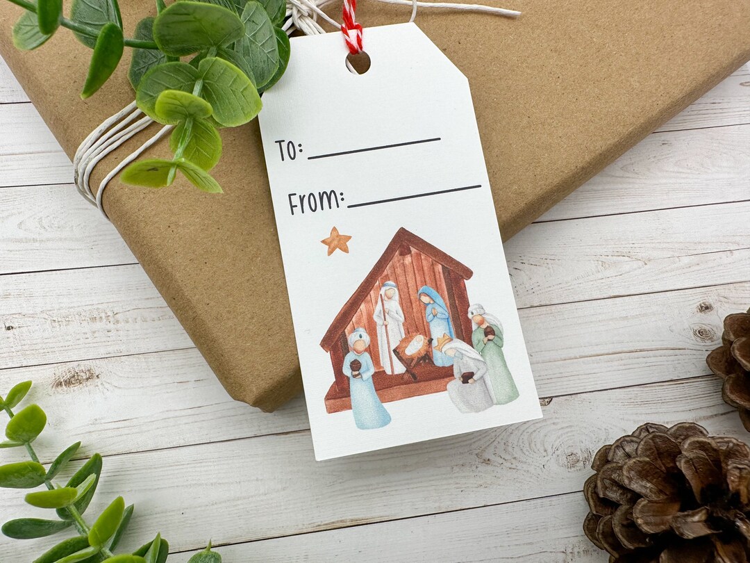 Nativity Christmas Gift Tags, Christmas Present Tag With Thread ...