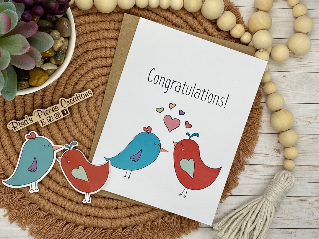 Glossy Congratulations Love Birds, Greeting Cards, Blank Cards, Wedding ...