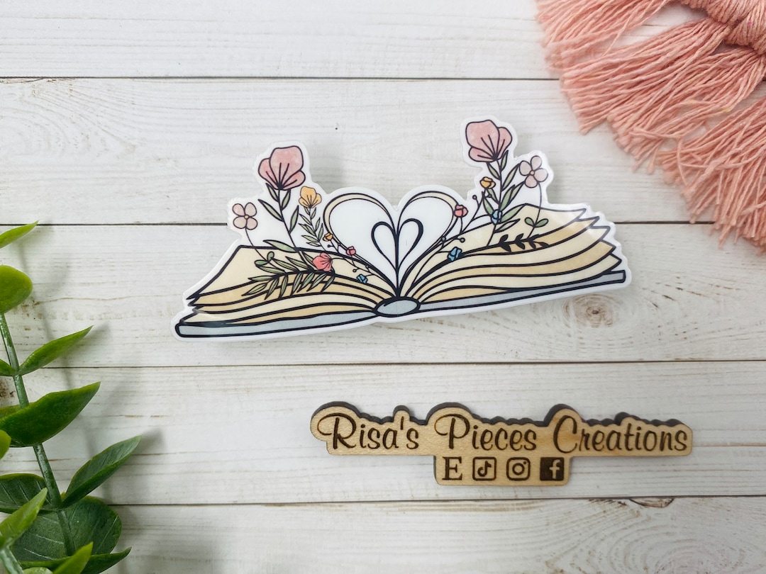 Open Book Sticker: Floral Heart, Book Lover Gift - Etsy