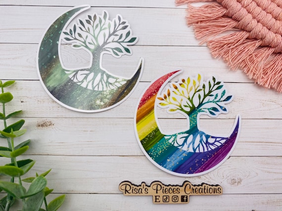 Crescent Moon Tree of Life Sticker Celestial Stickers for - Etsy