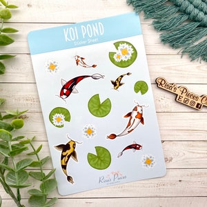 Koi Pond Sticker Sheet Koi Stickers Fish Sticker Lily Pad | Etsy